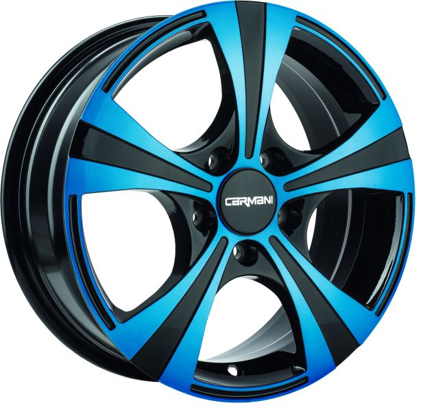 Jante Alu CARMANI 11 Rush Noir / face polie bleue clair - Sturny Jantes