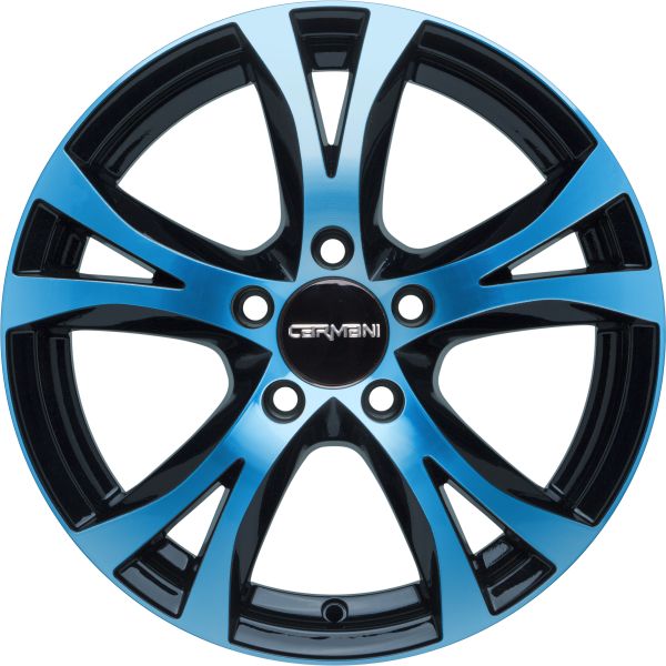 Jante Alu CARMANI 9 Compete Noir / face polie bleue clair - Sturny Jantes